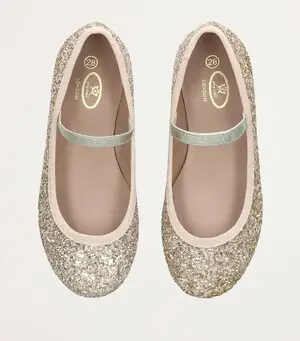 PAPOUELLI Leather Glitter Ballet Flats - Silver