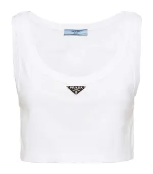 Prada Cotton Triangle Crop Top - White