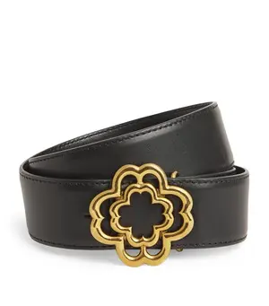 Maje Leather Clover Buckle Belt - Black