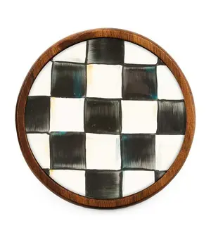 MACKENZIE-CHILDS Set Of 4 Wood Courtly Check Coasters - Black