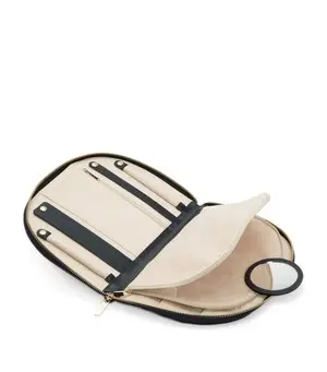 Wolf Embroidered Zoe Zip-up Jewellery Case - Navy