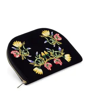 Wolf Embroidered Zoe Zip-up Jewellery Case - Navy
