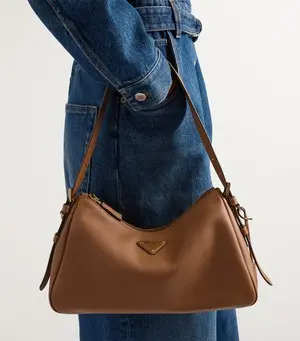 Prada Aimée Leather Shoulder Bag - Brown