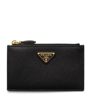 Prada Saffiano Leather Zip-up Card Holder Black