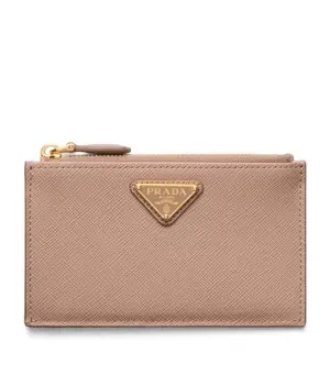Prada Saffiano Leather Zip-up Card Holder Nude