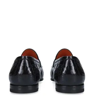 Santoni Crocodile Penny Loafers - Black