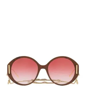 Gucci Acetate Gg1202s Round Frame Sunglasses - Brown