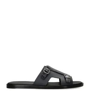 Santoni Crocodile Monk Sandals - Navy
