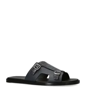 Santoni Crocodile Monk Sandals - Navy