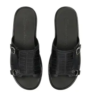 Santoni Crocodile Monk Sandals - Navy