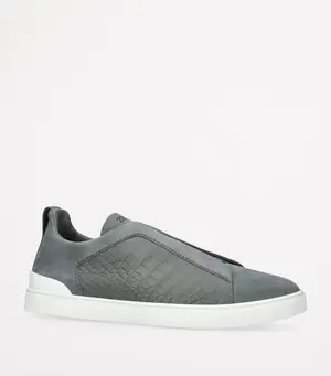 Zegna Crocodile Leather Triple Stitch Sneakers - Grey