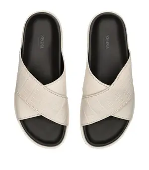 Zegna Panarea Crocodile Leather Slides - White