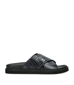 Zegna Crocodile Leather Crossover Sandals