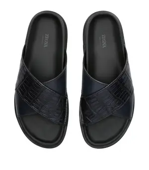 Zegna Crocodile Leather Crossover Sandals