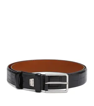 Santoni Croc Effect Leather Belt - Black