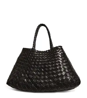 Dragon Diffusion Small Leather Woven Santa Croce Tote - Black