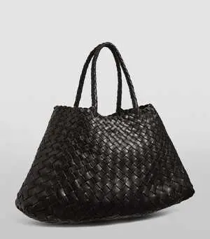 Dragon Diffusion Small Leather Woven Santa Croce Tote - Black