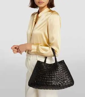 Dragon Diffusion Small Leather Woven Santa Croce Tote - Black