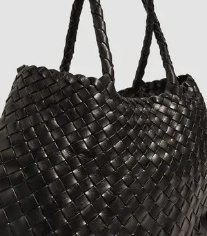Dragon Diffusion Small Leather Woven Santa Croce Tote - Black