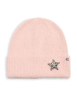 Jocelyn Crystal Star Charm Knit Beanie - Blush