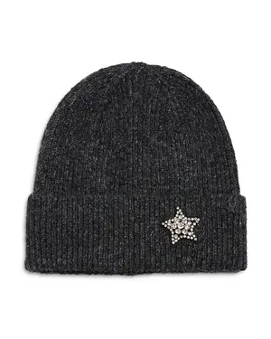 Jocelyn Crystal Star Charm Knit Beanie - Charcoal