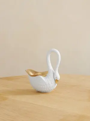 L'Objet Swan Medium Gold-plated And Porcelain Bowl - White