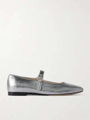 Le Monde Beryl Metallic Cracked-leather Mary Jane Flats - Silver