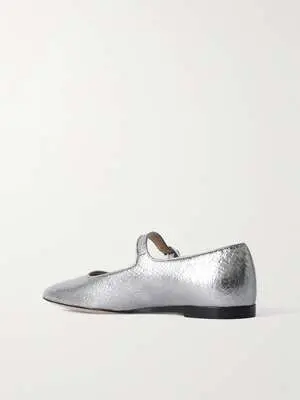 Le Monde Beryl Metallic Cracked-leather Mary Jane Flats - Silver