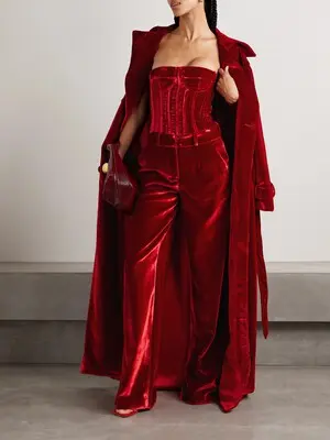 SERGIO HUDSON Strapless Velvet Bustier Top - Red