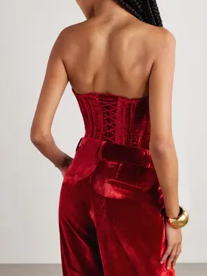 SERGIO HUDSON Strapless Velvet Bustier Top - Red