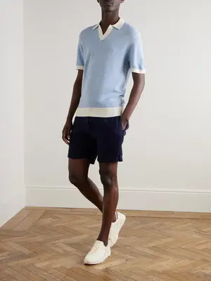 Orlebar Brown Horton Slim-fit Wool And Cotton-blend Polo Shirt - Blue
