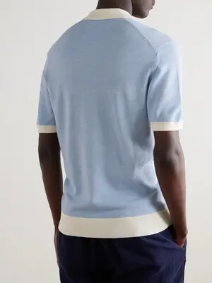 Orlebar Brown Horton Slim-fit Wool And Cotton-blend Polo Shirt - Blue