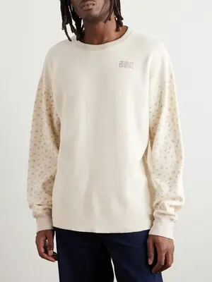 Kapital Logo-embroidered Printed Waffle-knit Cotton-jersey T-shirt