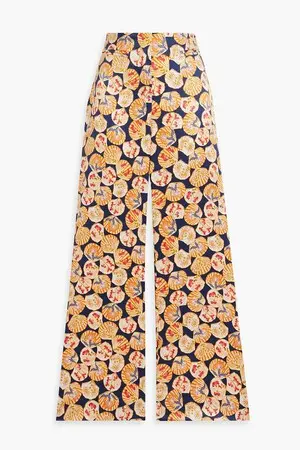 Saloni Capri Flute Printed Kick-flare Pants - Orange