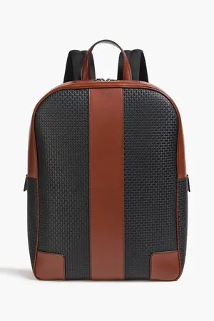 SERAPIAN Leather-trimmed Embossed Coated-canvas Backpack - Black