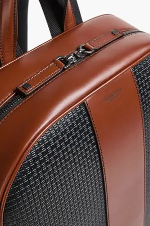 SERAPIAN Leather-trimmed Embossed Coated-canvas Backpack