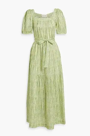 Saloni Yashi Printed Linen Midi Dress - Light Green