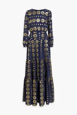 Saloni Saloni Isabel Metallic Fil Coupé Maxi Dress - Navy