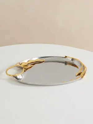 L'Objet Fern Medium Gold-plated And Stainless Steel Tray - Silver