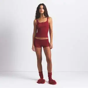 SKIMS Cotton Rib Lace Tank And Short Set - Brick