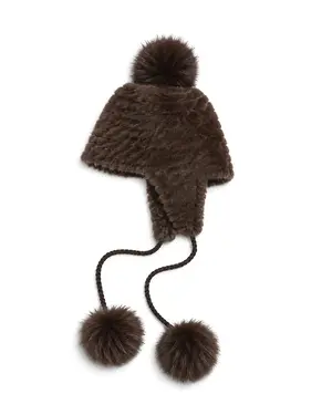 Jocelyn Faux Fur Pom Pom Trapper Hat - Chocolate