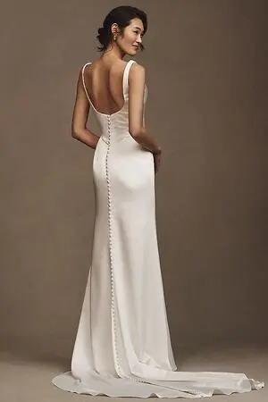 Watters Wtoo Gigi Draped U-neck Column Gown
