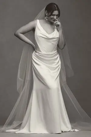 Watters Wtoo Gigi Draped U-neck Column Gown