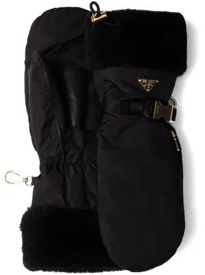 Prada Shearling Mittens - Black