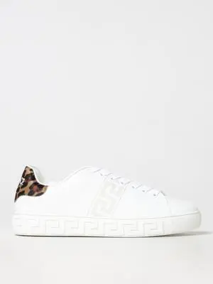 Versace Lace-up Sneakers With Leopard Print Detail - White