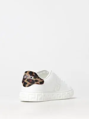 Versace Lace-up Sneakers With Leopard Print Detail - White