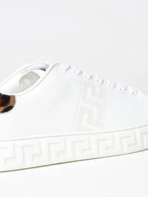 Versace Lace-up Sneakers With Leopard Print Detail - White