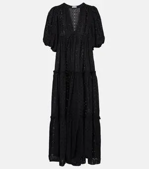 Poupette St Barth Tiered Cotton Midi Dress - Black