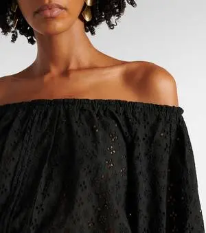 Poupette St Barth Off-shoulder Cotton Crop Top