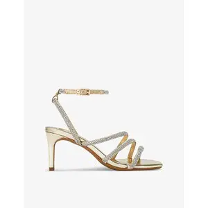 Kurt Geiger Savanna Low Crystal-embellished Heeled Woven Sandals - Gold